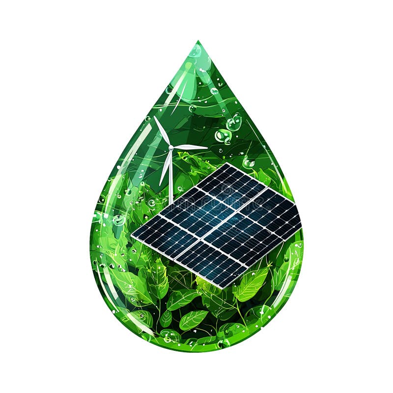 Green Leaf Drop with Solar Panel. Stock Illustration - Illustration of ...