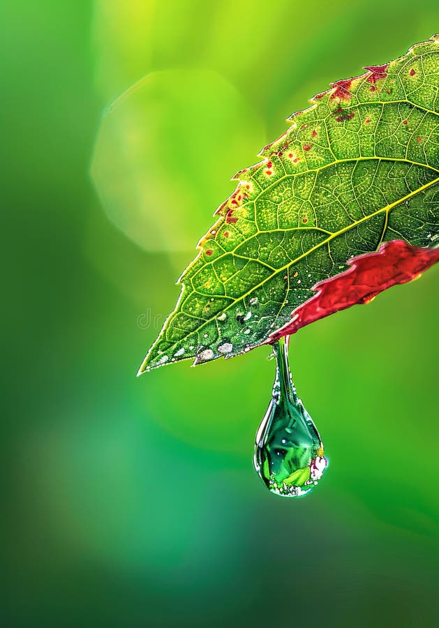 Green Leaf with Drop of Water Hanging from it S Side. AI Stock Image ...