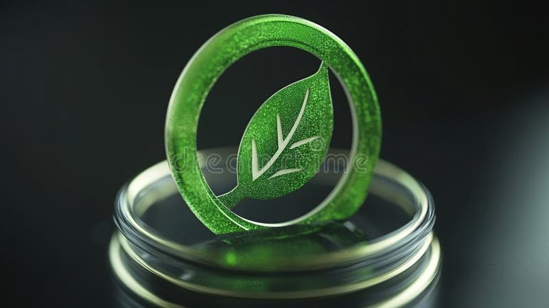 Green Leaf Eco Logo Dark Background Sustainability Concept Stock Photos ...