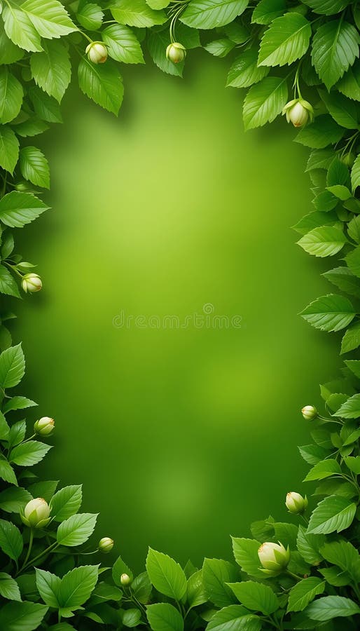 Green Leaf and Flower Bud Frame on Gradient Background Design Stock ...
