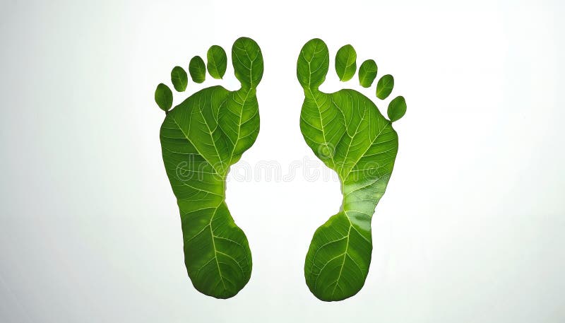 Green Leaf Footprints on White Background Symbolize Environmental ...