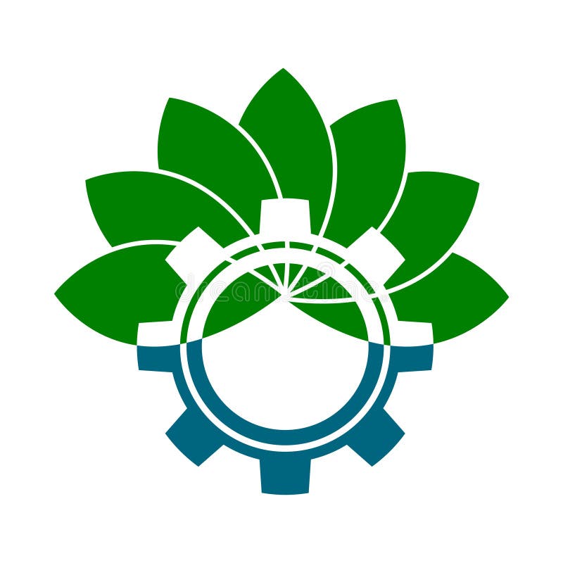 Green leaf with gear icon stock vector. Illustration of green - 87068301