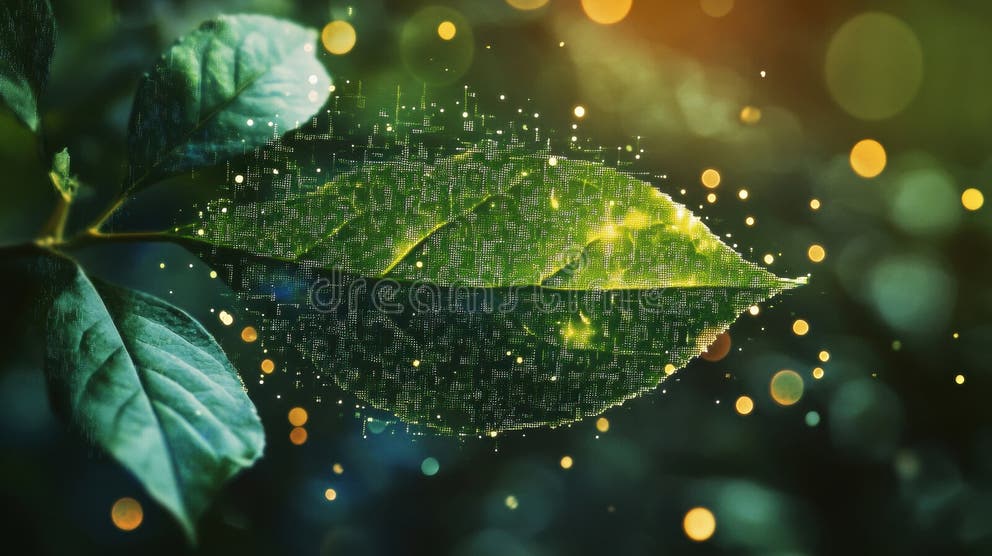 Green Leaf Dissolving into Digital Pixels Illustrates the Fusion of ...
