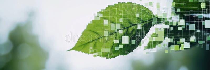 Green Leaf Blending with Digital Pixels Representing the Fusion of ...