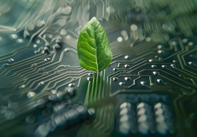 Green Leaf Growing on Circuit Board: Eco-Friendly Tech Stock ...