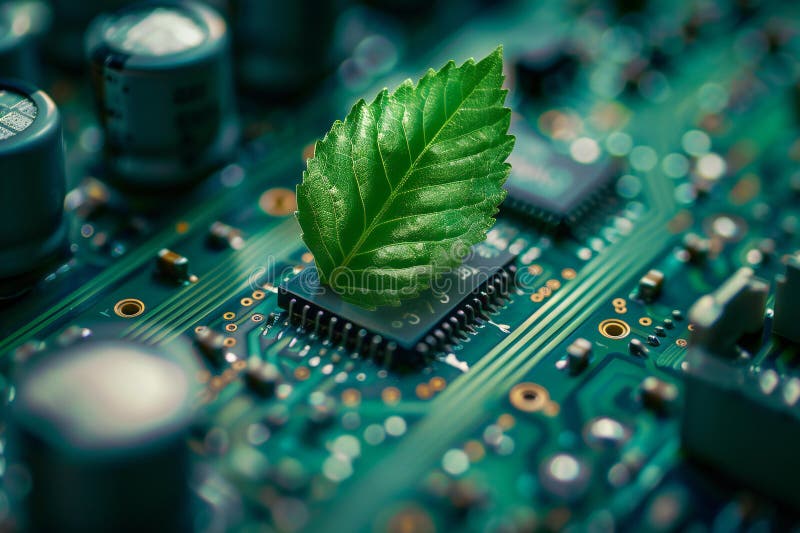 A Green Leaf Growing on Top of an Electronic Circuit Board, Symbolizing ...
