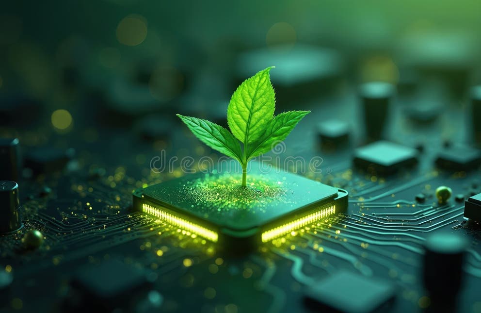 Green Leaf Grows on Modern Computer Chip. it is Concept of Growth ...