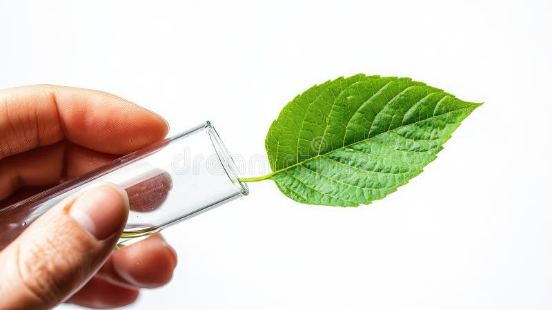 Green Leaf in Laboratory Test Tube Held by Scientist, Isolated on White ...