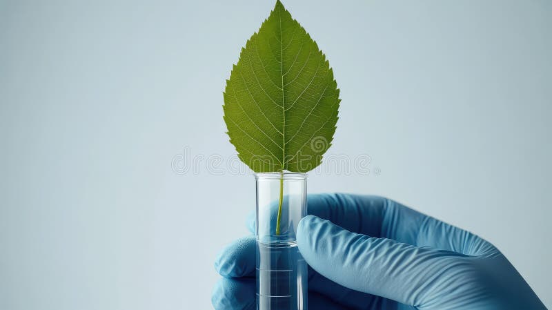 Green Leaf in Laboratory Test Tube Held by Scientist, Isolated on White ...