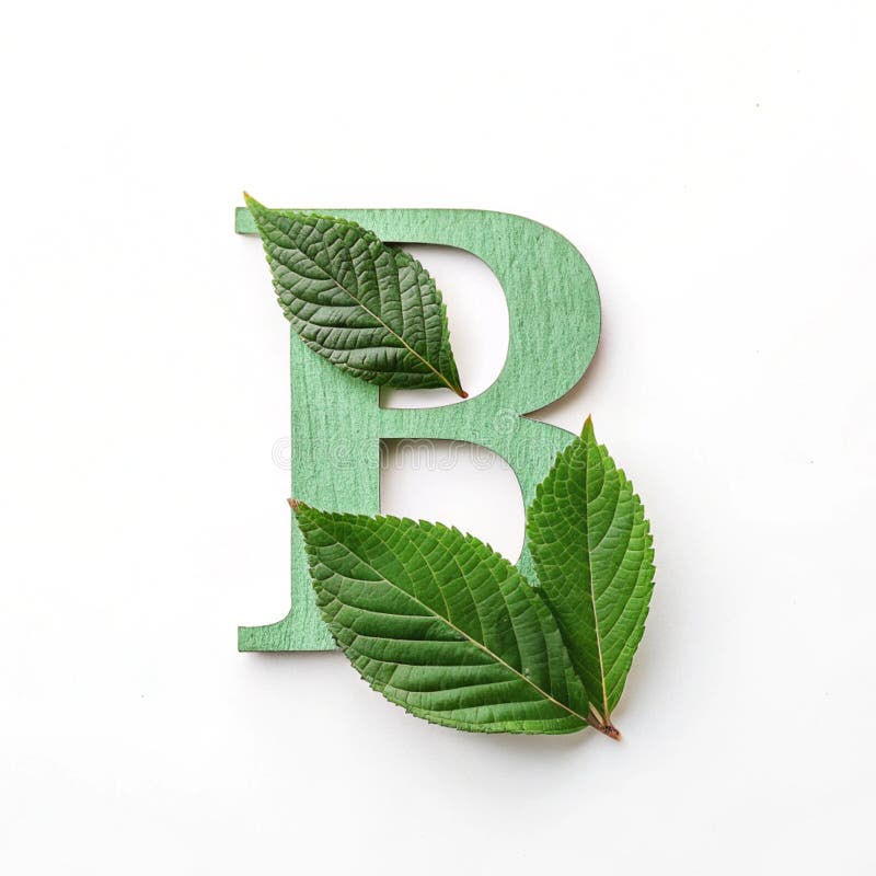 Green Leaf Letter B Isolated on White Background Stock Illustration ...