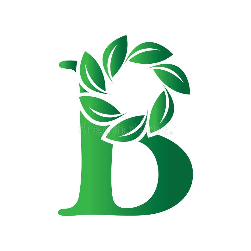Green Leaf and Letter B Monogram Logo Design Vector Stock Illustration ...