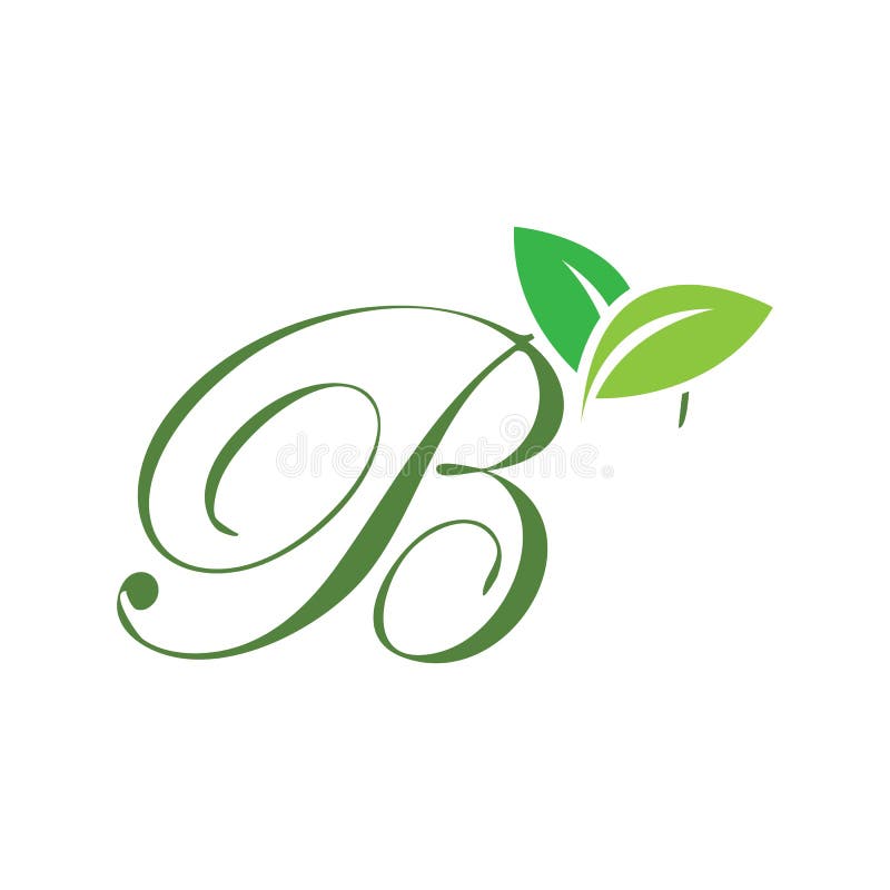 Green Leaf and Letter B Monogram Logo Design Vector Stock Illustration ...