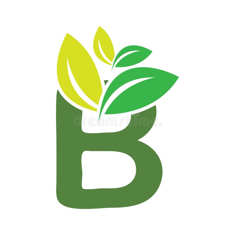 Green Leaf and Letter B Monogram Logo Design Vector Stock Illustration ...