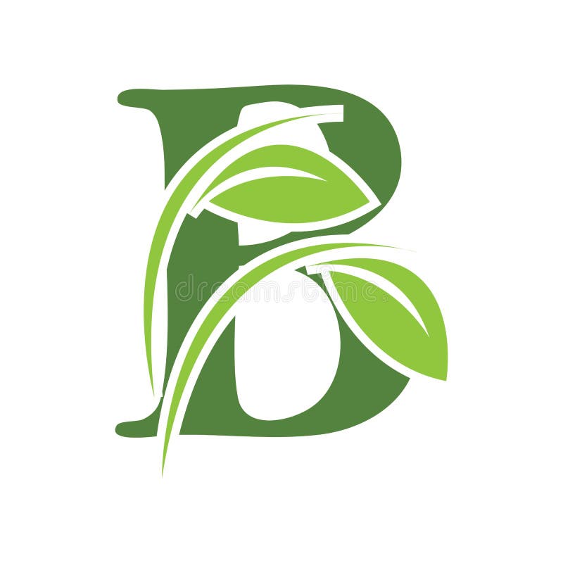 Green Leaf and Letter B Monogram Logo Design Vector Stock Illustration ...