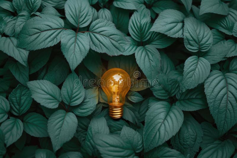 Green leaf with light bulb stock image. Image of rustic - 374898261