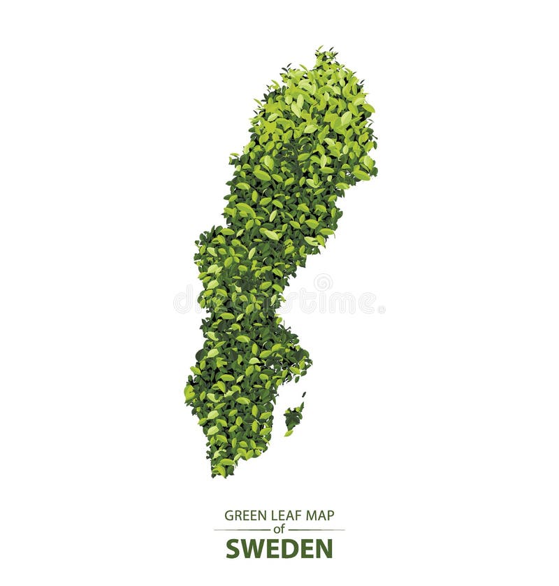 Green leaf map of Sweden stock vector. Illustration of macro - 161456745