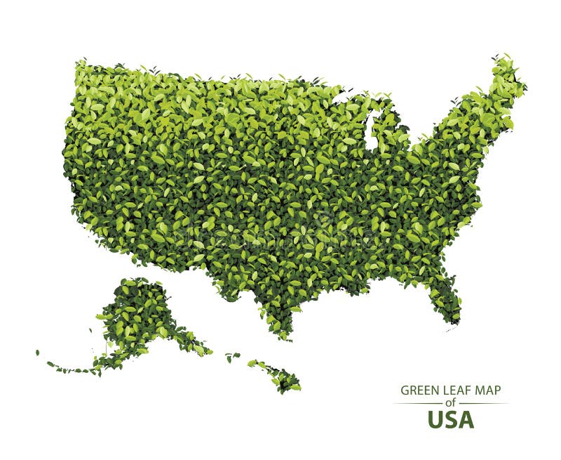 Green leaf map of usa stock vector. Illustration of leaf - 104964697