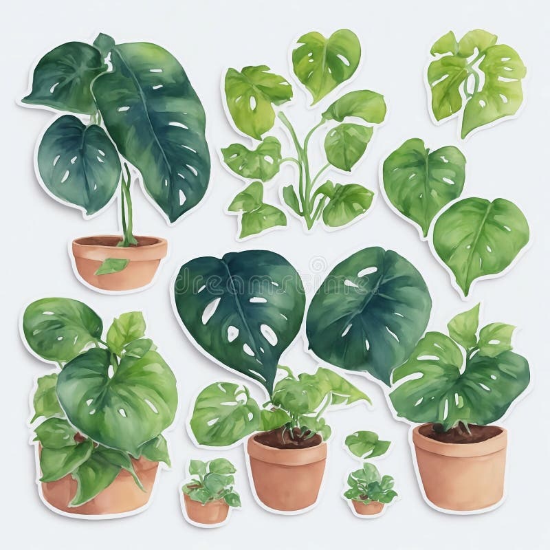 Green Leaf Monstella Pot Stock Illustrations – 2 Green Leaf Monstella ...
