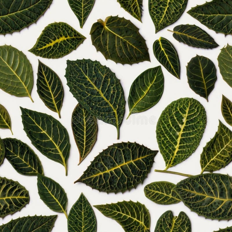 Green Leaf Pieces of Various Sizes on a White Background Stock ...