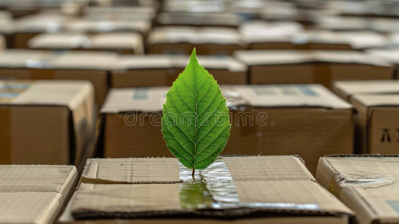 Green Leaf on a Pile of Paper Box and Cardboard Package Biodegradable ...