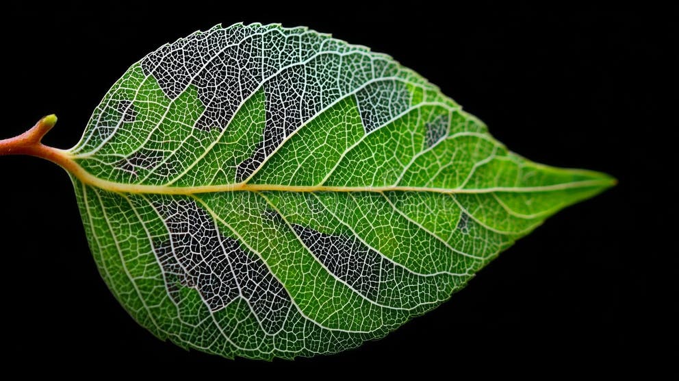 Green Leaf with Pixelated Texture on Black Background Stock ...