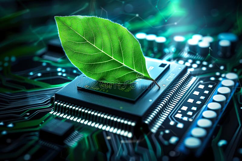 A Green Leaf is Placed on Top of a Computer Circuit Board. Generative ...