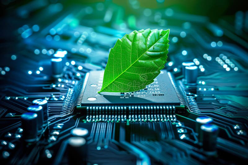 A Green Leaf is Placed on Top of a Computer Circuit Board. Generative ...