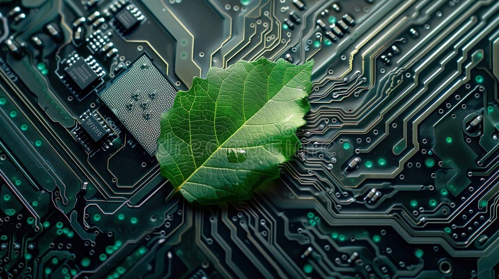 A Green Leaf is Placed on Top of a Computer Circuit Board. Generative ...