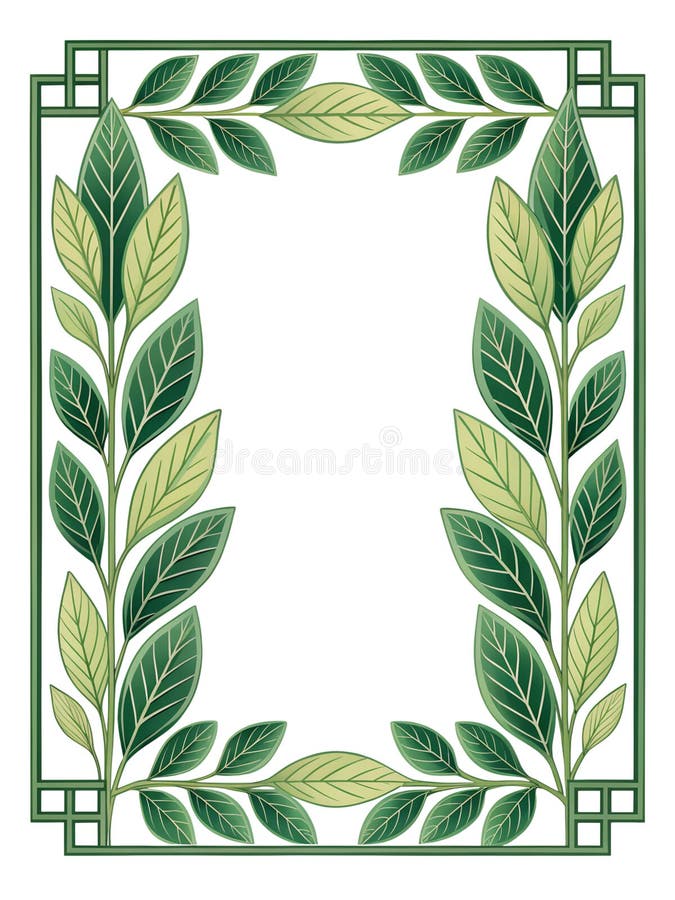 Green Leaf Rectangular Frame Art Deco Style Green Leaves Border Design ...