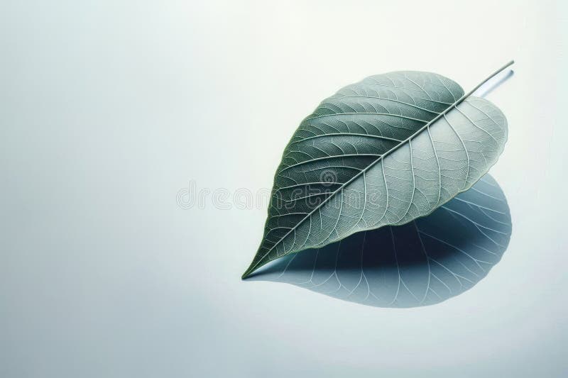 Green Leaf with Reflection on Glossy Surface. Space for Text. Stock ...