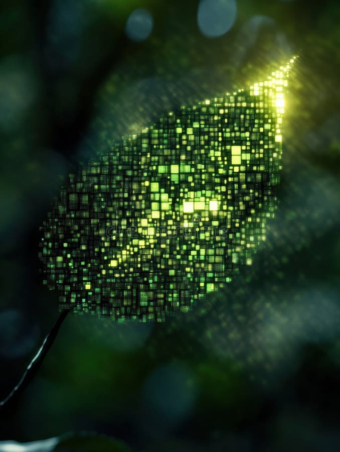 Green Leaf Seamlessly Dissolving into Digital Pixels Illustrating ...