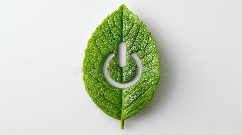 Green Leaf Shaped Like Power Button Symbolizing Environmentally ...
