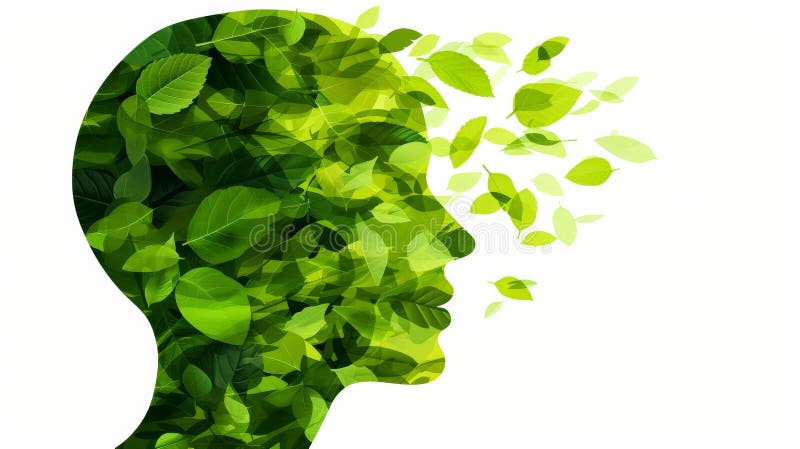 Green Leaf Silhouette of a Human Head Profile Stock Image - Image of ...