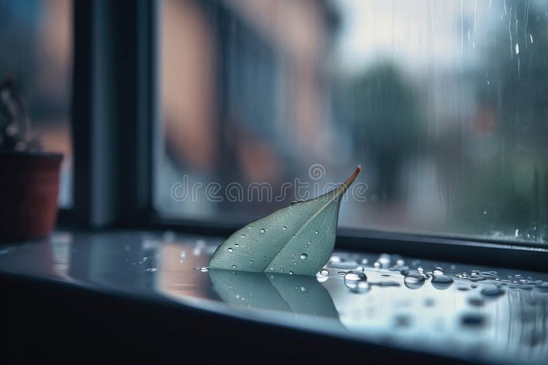 A Green Leaf Sitting on Top of a Window Sill Stock Illustration ...