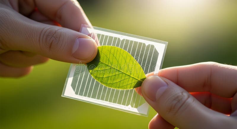 Green Leaf on Solar Panel Innovative Renewable Energy Concept Closeup ...