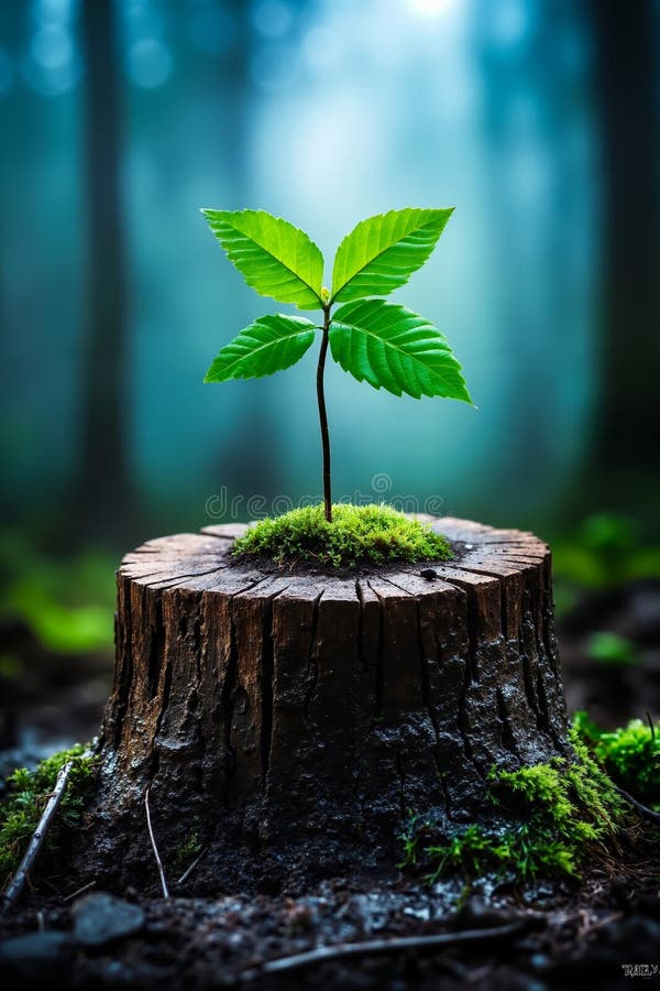 A Small Tree Growing Out of a Tree Stump in the Woods Stock Photo ...