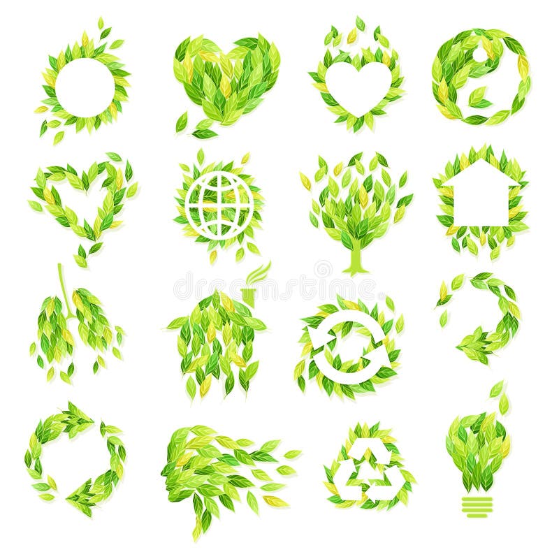 Green Leaf Symbol and Creative Ecology Sign Big Vector Set Stock Vector ...