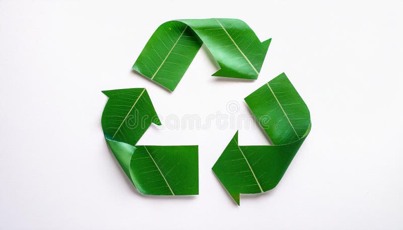 Green Leaf Textured Recycling Sign on White Background. Top View Stock ...