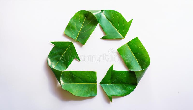 Green Leaf Textured Recycling Sign on White Background. Top View Stock ...