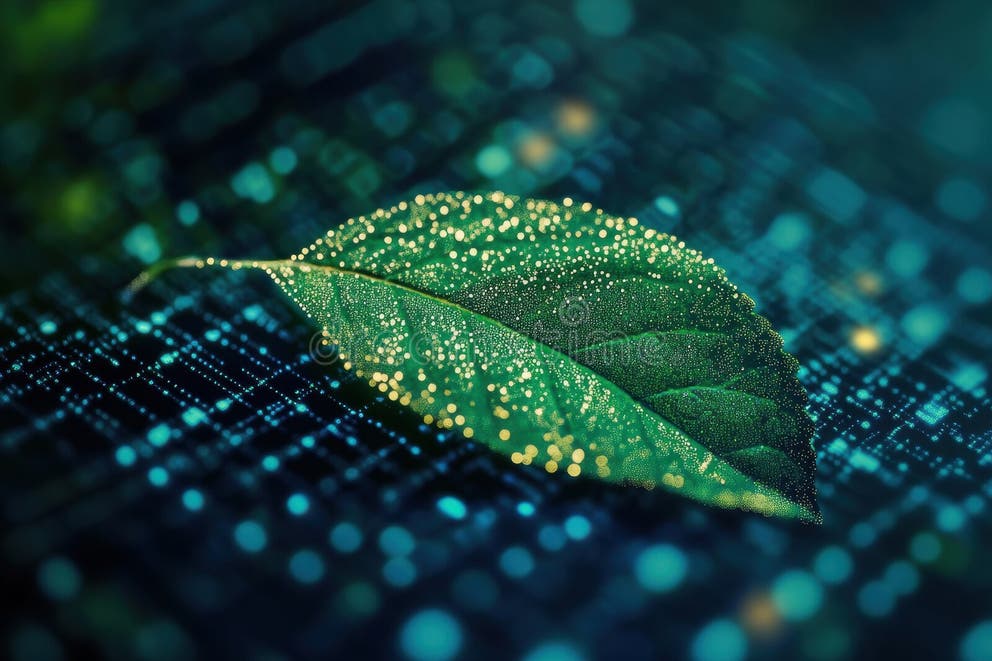 Green Leaf Transforms into Digital Pixels Representing Nature and ...