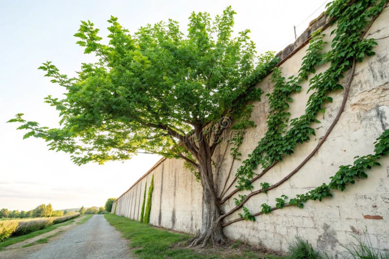 Green Leaf Tree on a Wall stock illustration. Illustration of botanical ...