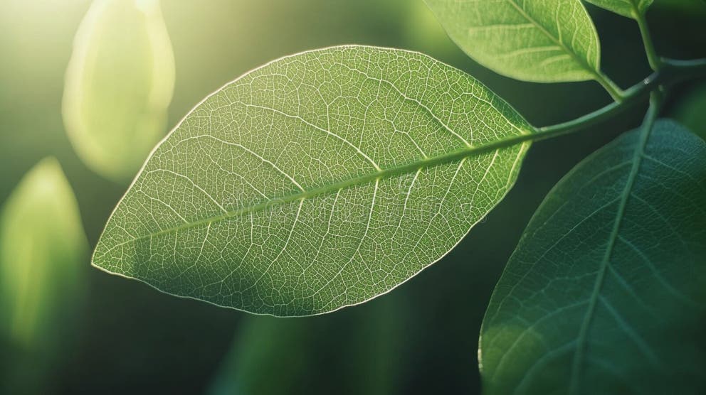Green Leaf Vein Structure Illuminated by Sunlight Stock Illustration ...