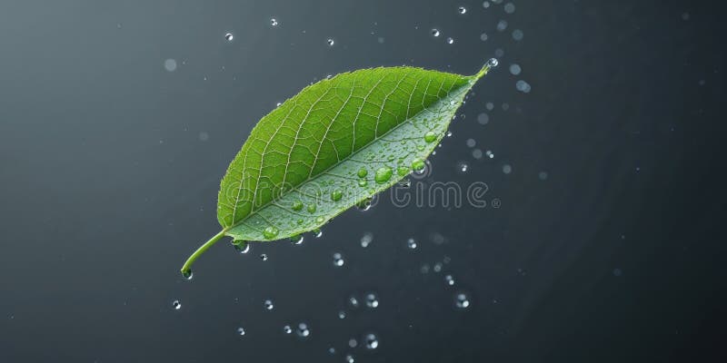 Green Leaf with Water Drops on Black Background. Stock Image - Image of ...
