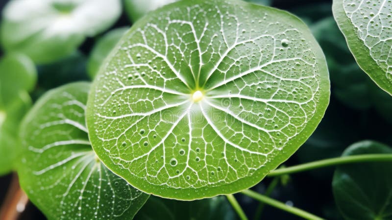Green Leaf with White Veins and Water Droplets Stock Illustration ...