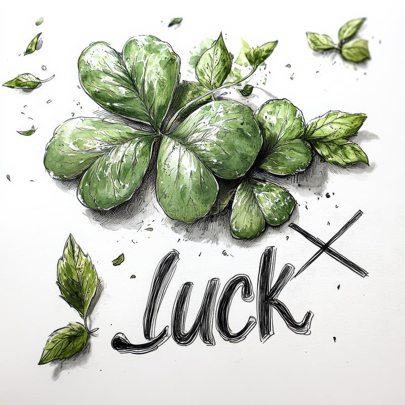 Green Leaf with the Word Luck Written in Black. Stock Photo - Image of ...