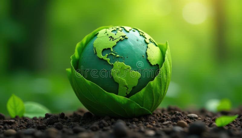 Green Leaf Wrapped Globe, Sustainable Concept, Conservation, Trees ...