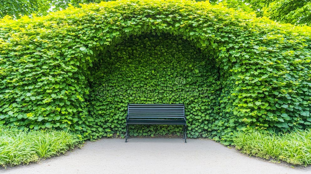 Green Leafy Archway with Bench in Lush Garden Setting Stock Image ...