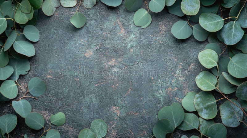 A Green Leafy Border Surrounds a Grey Stone Stock Photo - Image of ...