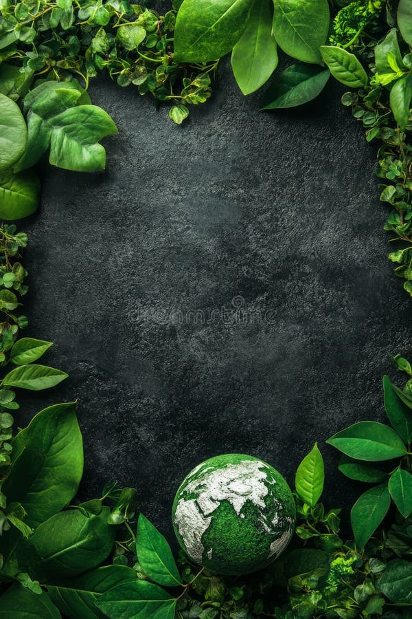 A Green Leafy Border Surrounds a Small Globe Stock Illustration ...
