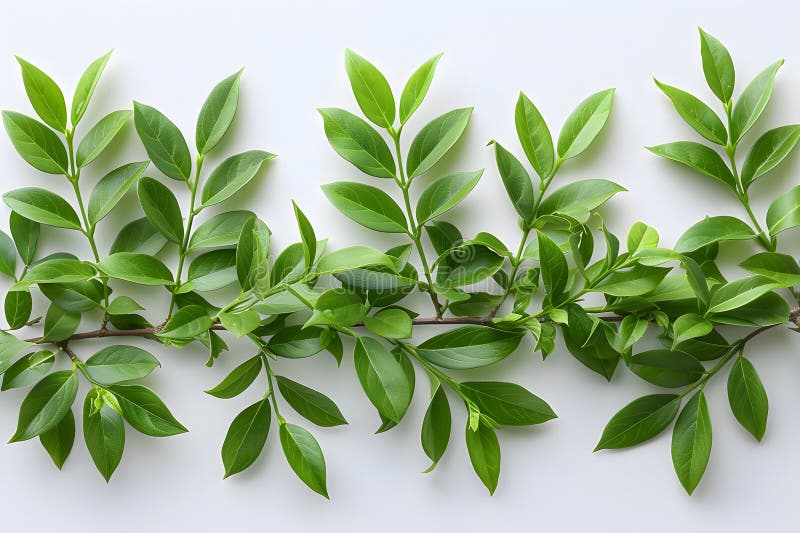 Green Leafy Branches on White Background - Nature Poster, Botanical ...